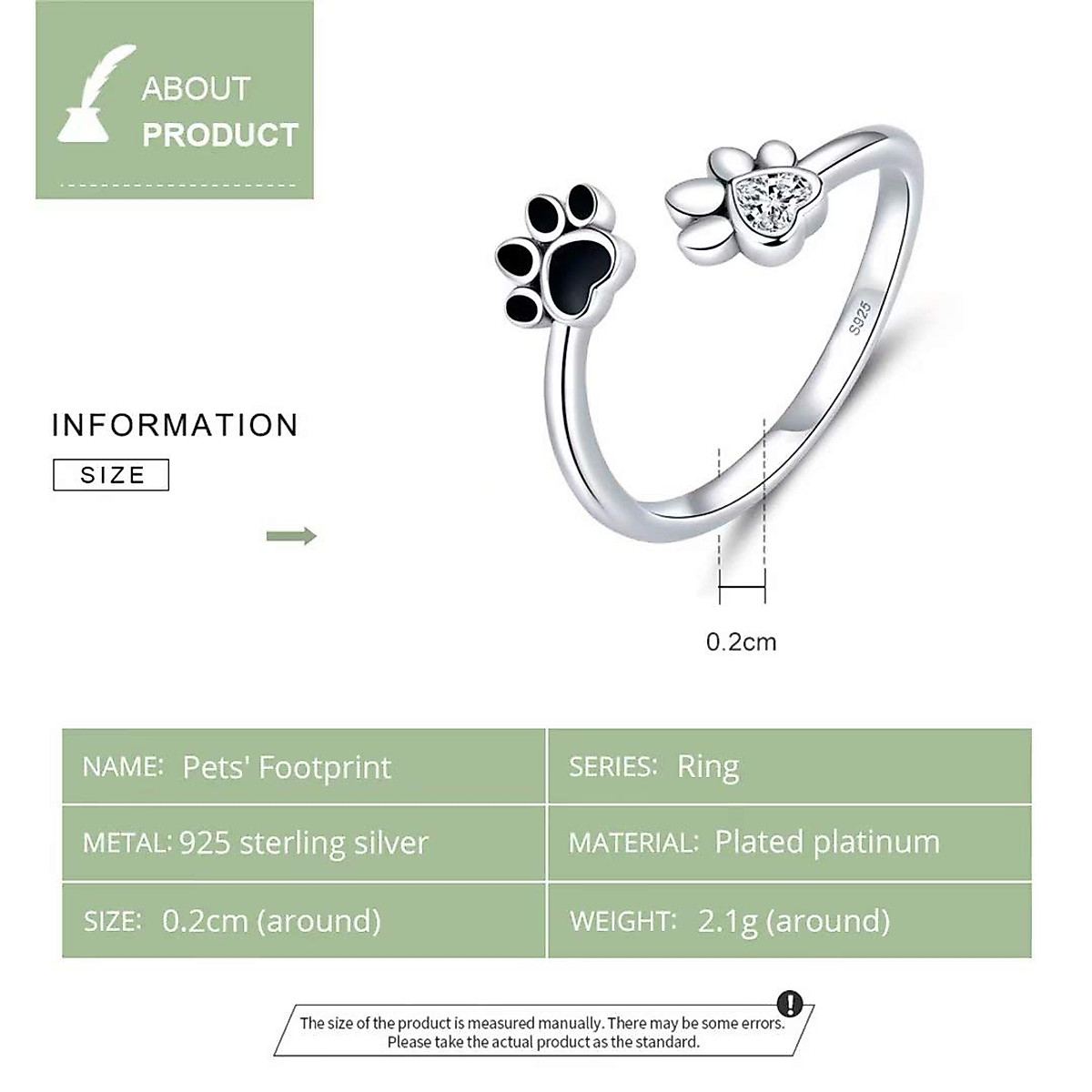 Qings Dog Paw Open Ring 925 Sterling Silver Adjustable Pet Footprint Ring Gift for Mom and Wife