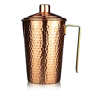 Kosdeg - Copper Pitcher With Lid - 44 Oz - Drink More Water, Lower Your Sugar Intake And Enjoy The Health Benefits - Pure Copper Handmade Hammered Jug, The Best Bedside Carafe - Heavy Gauge