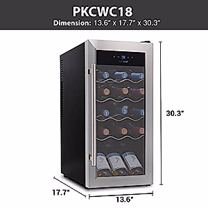 NutriChef 18 Bottle Compressor Wine Cooler Refrigerator | Large Freestanding Wine Cellar For Red, White, Champagne or Sparkling Wine | 41f-64f Digital Temperature Control Fridge Glass Door Black