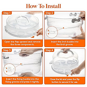 Lifewit Cake Carrier with Lid and Handle, Two Sided Cupcake Carrier Holder for 10” Cake or 9 Standard-Sized Cupcakes, Plastic Round Cake Transport Storage Container Stand for Pies and Cookies, White