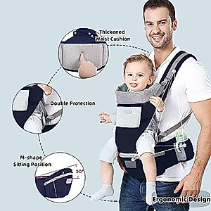 YSSKTC Baby Carrier Ergonomic Infant Carrier with Hip Seat Kangaroo Bag Soft Baby Carrier Newborn to Toddler 7-45lbs Front and Back Baby Holder Carrier for Men Dad Mom (Blue)