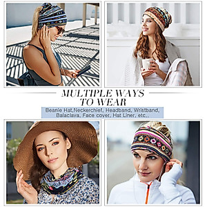 5 Pieces Women's Slouchy Beanie Hat Stretch Turban Hats Cancer Headwear Caps Baggy Skull Sleep Scarf (Striped Style) Multicoloured