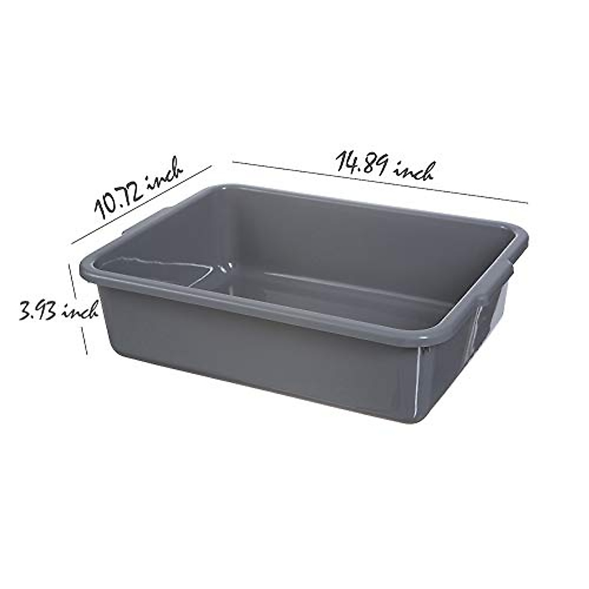 4-Pack Commercial Bus Tubs 8L, Grey Plastic Bus Box/Tote, Bus Wash Dish Basin Pans