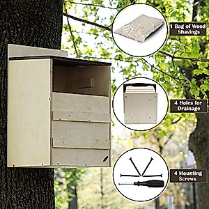 2 Pack Owl House, Wooden Large Size Owl Nesting Box for Screech Owl, Saw Whet Owl, Barn Owl, Barred Owl, Extra Durable with Wood shavings and mounting Parts, Quick and Easy Assembly Required