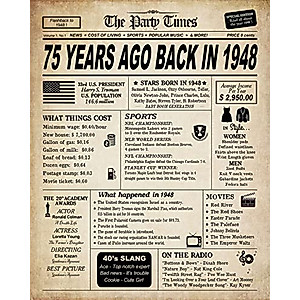 GIFTSFARM 75th Birthday Decorations for Women or Men, 75th Birthday Card, Classy Vintage Table Decor, Birthday Card Poster for Him or Her Turning 75 Years Old, Back in 1948 Print (8 x 10, UNFRAMED)
