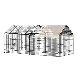 PawHut 7.2' Small Animal Playpen with Cover, Multifunctional Metal Pet Exercise Pen Large Metal Chicken Coop, Outdoor Bunny Pen, Easy to Store & Set-up, Beige