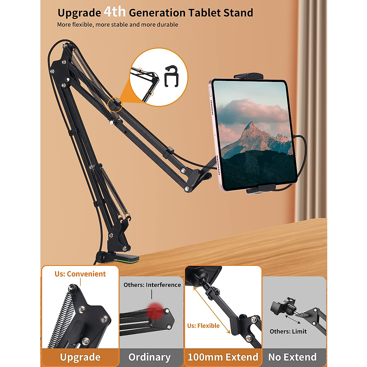 LILANZo Tablet Stand & Phone Holder, Adjustable Stand for 4.6-12.9'' Devices, Compatible with iPad, iPhone, Kindle, Fire HD, Nintendo Switch, Samsung, GoPro etc.