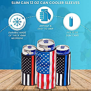 QualityPerfection Slim Can Coolers Sleeves (2 Pack) Insulated, Beer/Energy Drink Premium Neoprene 4mm Thickness Thermocoolers for 12 oz Skinny Beverage Can Covers (Texas Flag)