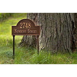 Whitehall™ Personalized Cast Metal Address plaque - LAWN MOUNTED Arch Plaque. Made in the USA. BEWARE OF IMPORT IMITATIONS. Display your address and street name. Custom house number sign.