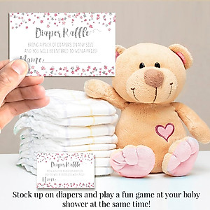 Amanda Creation Pink & Silver Twinkle Little Star Themed Diaper Raffle Tickets for Girl Baby Showers, 20 2" X 3” Double Sided Inserts, Bring a Pack of Diapers to Win Favors & Prizes!