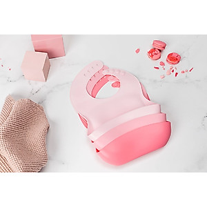 DAISY FRILLS Silicone Baby Bibs Infant Toddler Feeding | Muted Pink Multi Set Pack Of 3 | Waterproof, Durable, Adjustable, Soft!…