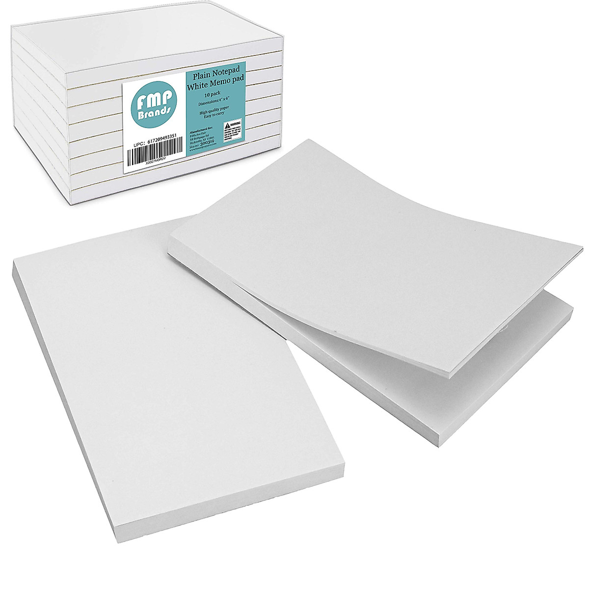 [10 Pack] 100 Sheets Paper Notepads - 4 x 6” Memo Scratch Pad Server Waitress Waiter Book To Do Grocery List Small Notebook Restaurant Checkbook White