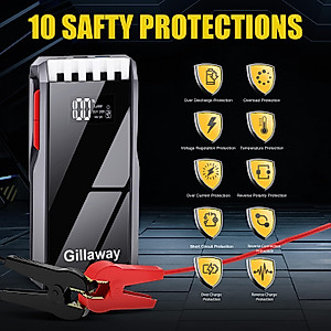 Gillaway 012 Jump Starter Battery Pack, 4000A Peak Car Battery Charger Jump Starter for Up to 10.0L Gas or 8.0L Diesel Engine,12V Car Jumper Starter Portable with Full LCD Screen & LED Light & USB