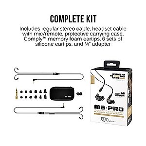 MEE audio M6 PRO In Ear Monitor Headphones for Musicians, 2nd Gen Model With Upgraded Sound, Memory Wire Earhooks & Replaceable Cables, Noise Isolating Professional Earbuds, 2 Cords Included (Black)