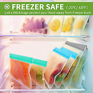 Reusable Ziplock Bags Silicone, Leakproof Reusable Freezer Bags, BPA Free Reusable Food Storage Bags for Lunch Marinate Food Travel, 4 Gallon 4 Snack 4 Sandwich Bags 1 Drying Rack