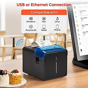 MUNBYN WiFi Receipt Printer with USB Port, 80mm POS Printer, Thermal Pinter Works with Square Mac Windows Chromebook Linux Cash Drawer, Do Not Support Paypal Zettle Shopify Vagaro Kyte Bluetooth