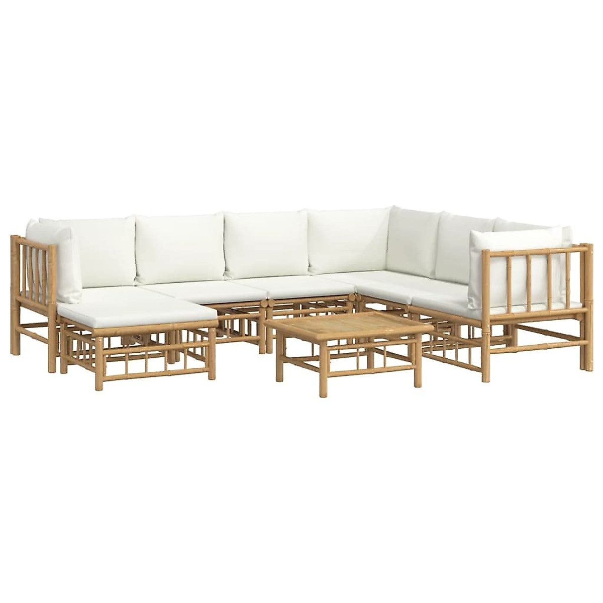 vidaXL 8-Piece Bamboo Patio Lounge Set with Cream White Cushions - Comfortable Outdoor Seating with Functional Table and Footstool