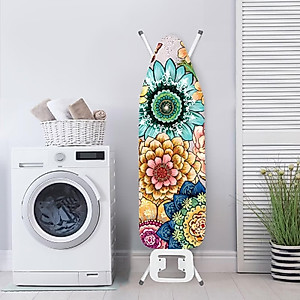 ZWPINITUP Boho Flower Ironing Board Cover Polyseter Scorch Resistant with Hook and Loop Fastener Strap, Elastic Edge One Size