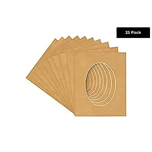 CountryArtHouse Beige Suede Acid Free 9x12 Oval Picture Frame Mat with White Core Bevel Cut for 5.5x8.5 Pictures - Fits 9x12 Frame - Pack of 25 Matboard Show Kits With Acid Free Backings & Clear Bags