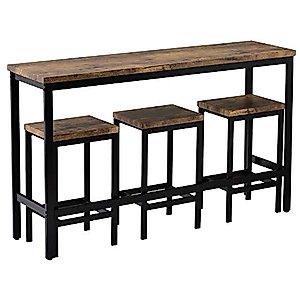 Merax Counter Height Pub Table Set with 3 Stools, Bar Table and Chair Set 4-Piece Dining Table Set with Metal Frame