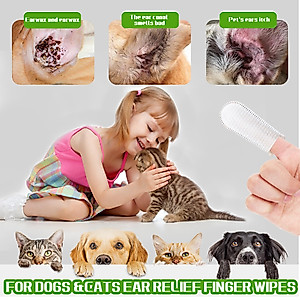 RosyLife PET Ear Cleaner Finger Wipes, Ear Finger Wipes, Ear Cleaning Finger Wipes for Dogs & Cats, Gently Removes Dirt & Odor, Dissolves Wax Build-Up, Easy to Use, Natural Ingredients - 55 Count