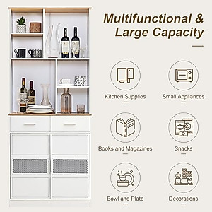 VECELO 72" Tall Kitchen Pantry Storage Cabinet with Doors & Shelves & 2 Drawers Freestanding Buffet Hutch with | Microwave Stand | Cupboard for Dining Room