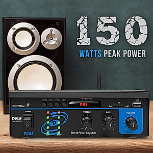 Pyle Home Home Audio Power Amplifier System - 2X75W Mini Dual Channel Sound Stereo Receiver Box w/ LED - For Amplified Speakers, CD Player, Theater via 3.5mm RCA - For Studio, Home Use - Pyle PCA3