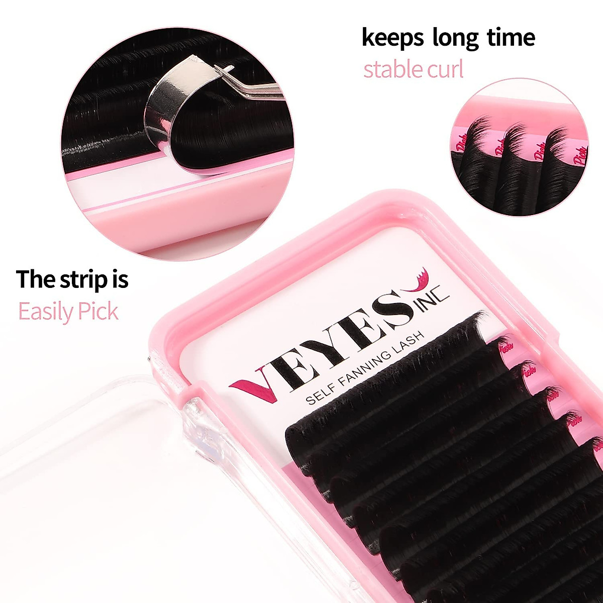 VEYES INC Easy Fan Volume Lash Extensions 03 05 07 J/B/L/C/CC/D/DD Curl 8-25mm Mixed & Single Length Tray, Matte Black Self Fanning Eyelashes, Professional Supplies for Lash Techs (0.05 D 8-16mm)