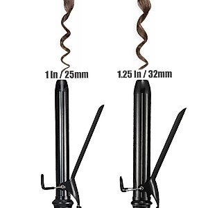 Lanvier 1.25 Inch Clipped Curling Iron with Extra Long Tourmaline Ceramic Barrel, Professional 1 1/4 Inch Hair Curler up to 450°F Dual Voltage for Traveling, Hair Waving Style Tool–Black