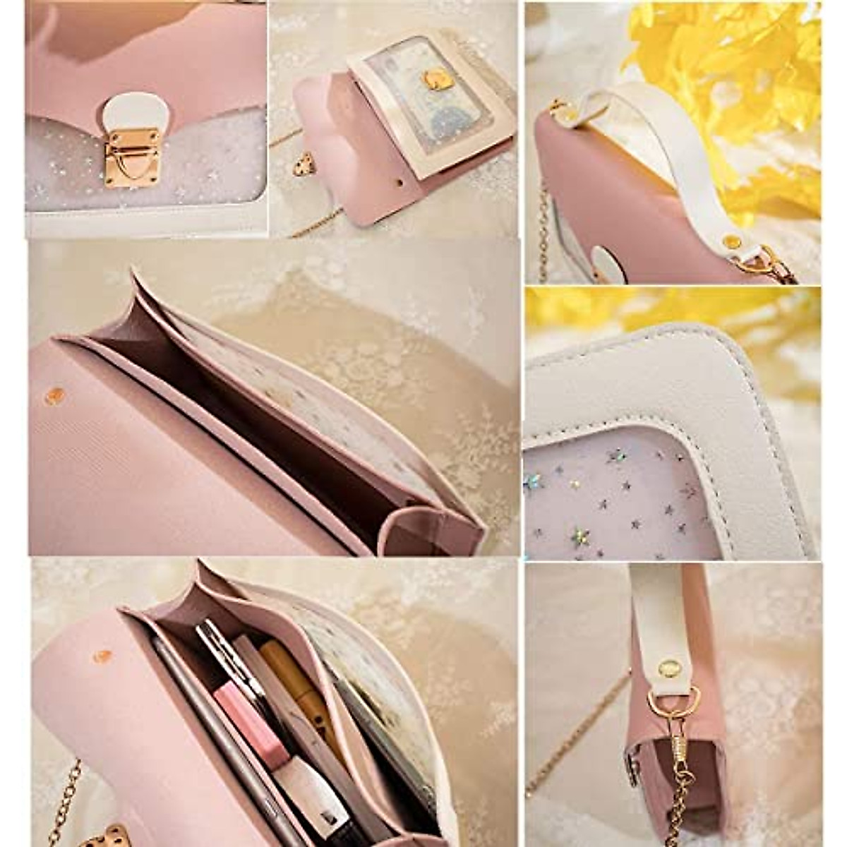 Girls Chain Shoulder Bag,Princess Bag,Chain Handbags,Chain Detachable Three-Layer Mezzanine Shoulder Bag for Little Girls Gift Idea Birthday Christmas(Stars Pink)