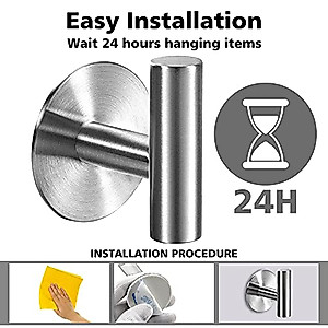 Adhesive Towel Hooks Heavy Duty Wall Hooks Stainless Steel Waterproof Shower Towel Hooks, Coat Hooks for Hanging Clothes, Door Hooks Adhesive Hooks for Bathroom- 2 Pack, Silver