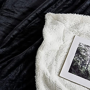 RYB HOME Black Blankets Sherpa 50" x 60", Super Soft Plush & Warm Blanket Throws for Camping Traveling Napping, Black, Throw Size