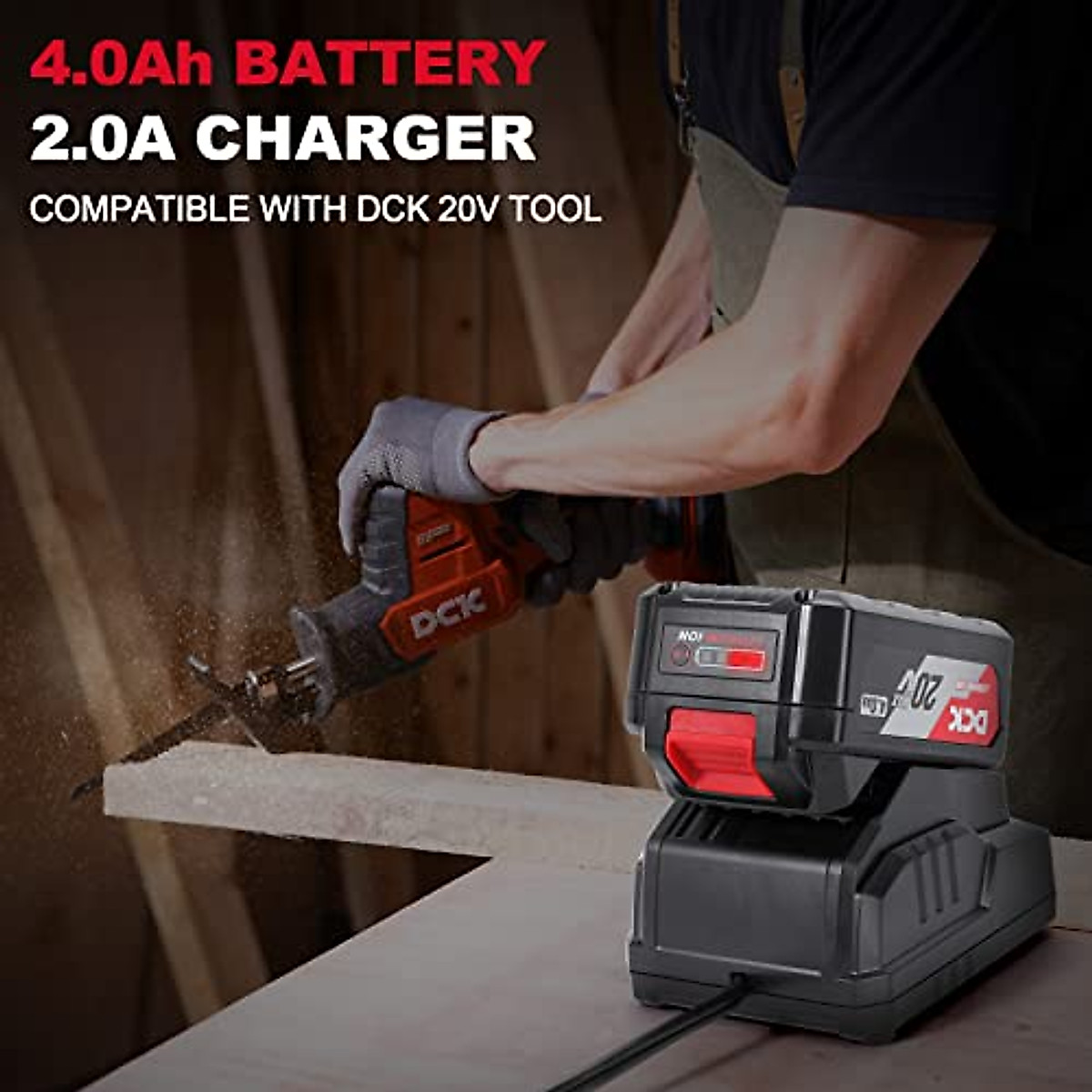 DCK Brushless Reciprocating Saw, 20V MAX Cordless Reciprocating Saw, 0-3000 SPM Variable Speeds, with 4.0Ah Battery & 2A Charger, LED Light, One Hand Saw Kit, 4 Blades Saw for Wood/Metal/PVC