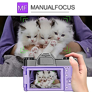 4K Digital Camera for Photography VJIANGER 48MP Vlogging Camera for YouTube with 3.0’’ 180° Flip Screen, WiFi, 16X Digital Zoom, Wide Angle & Macro Lens, 2 Batteries, 32GB Micro SD Card(W02-Purple30)