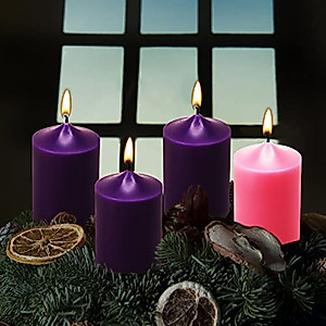 HOSVOT 2x3 Pillar Candles, Advent Candles Set of 4, Purple Pillar Candles, Unscented Advent Wreath Candles for Christmas, Home Decor, Celebration