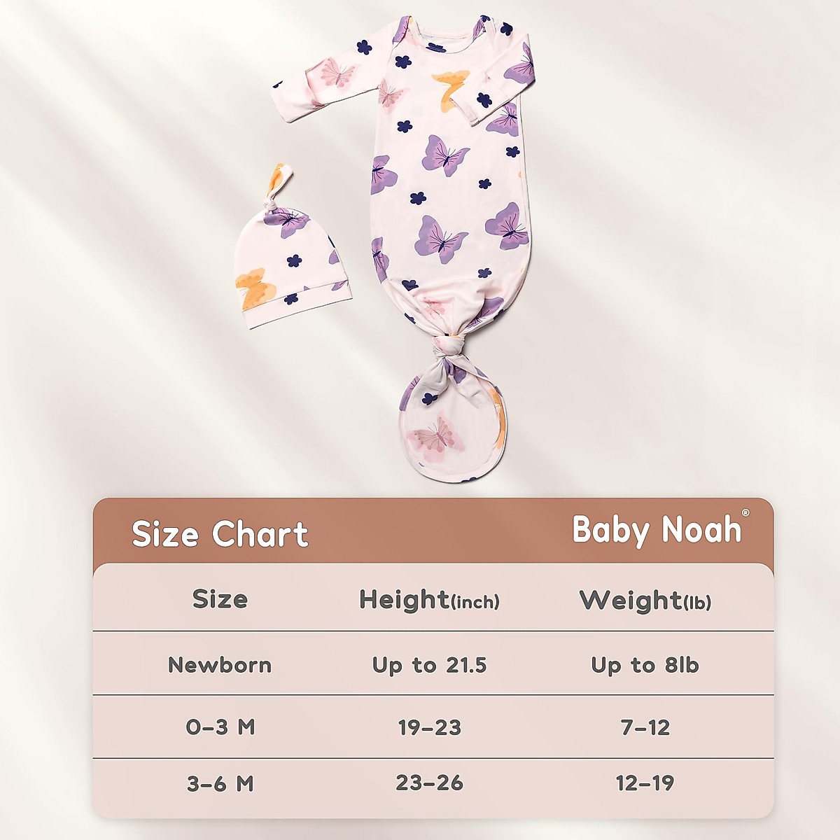 Newborn Baby Knotted Gown for Girls, Newborn Hospital Outfit with Mitten Cuffs, Super Soft Silky Infant Long Sleeve Gown with Tie Bottom