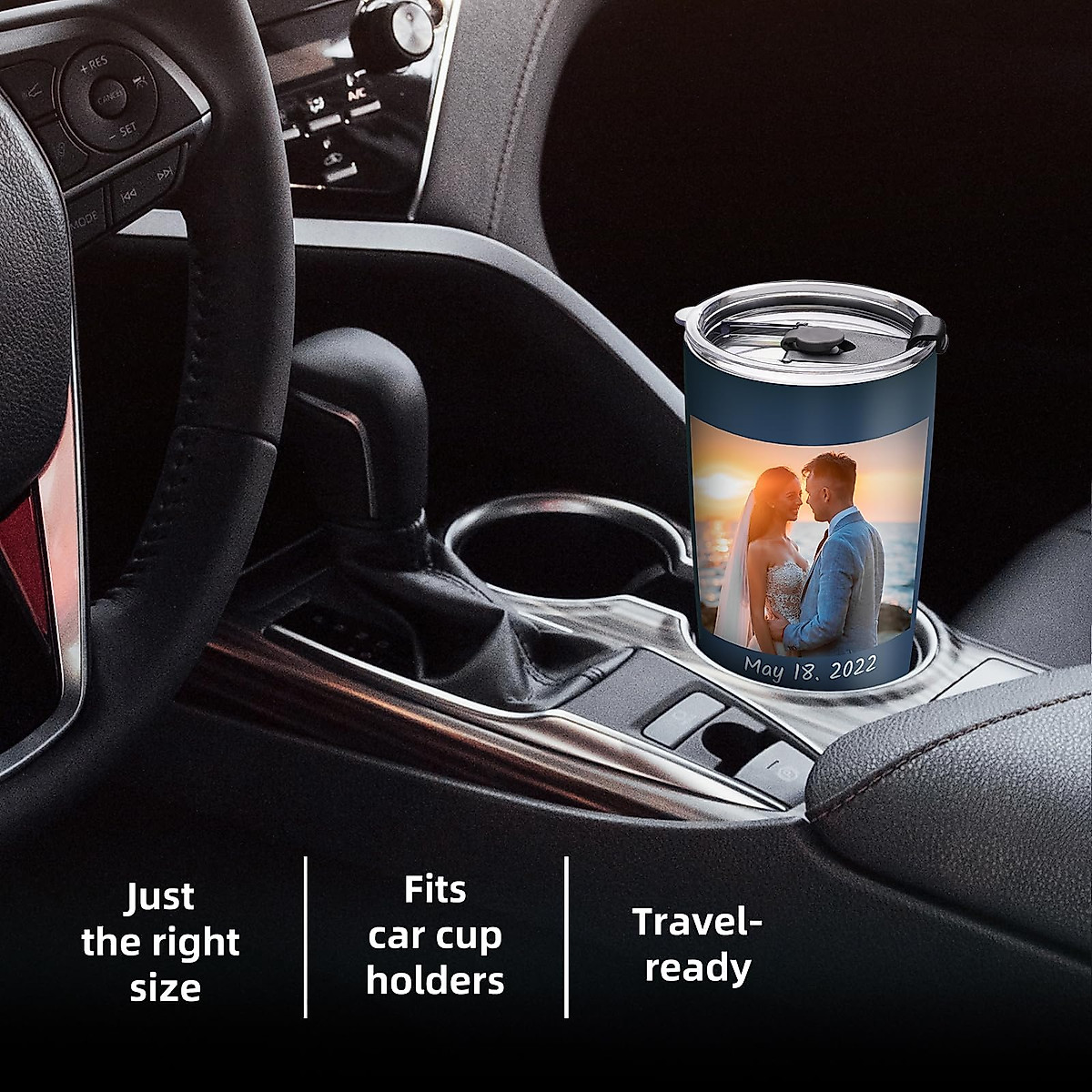 Customizedbee Custom Tumbler Personalized with Picture Name Text & Logo, 20oz Stainless Steel Travel Coffee Mug Cup - Personalized Gifts for Birthday Anniversary Couples Friends Families Office