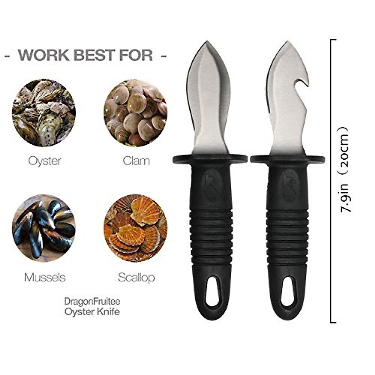Nvzi Oyster Shucking Knife, Oyster Knife, Oyster Shucker, Oyster Opener, Oyster Shucking Kit, 2 knifes and 1 Gloves Cut Resistant Gloves