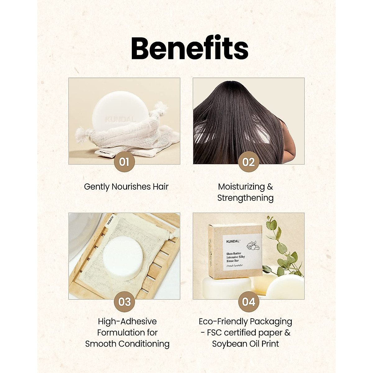 Kundal Shea Butter Intensive Silky hair Conditioner & Treatment Bar 100g, French Lavender, Hydraying, Nourishing Care for Damaged Hair, Compact Size, Zero Waste Design