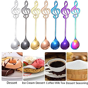 Hoshen 7-Piece Musical Note Coffee Spoon Set, 6-Inch Stainless Steel Ice Cream Tea Sugar Spoon, Espresso Stirring Spoon, Cold Drinks, Desserts, Party Stirring Tableware - 7 Colors