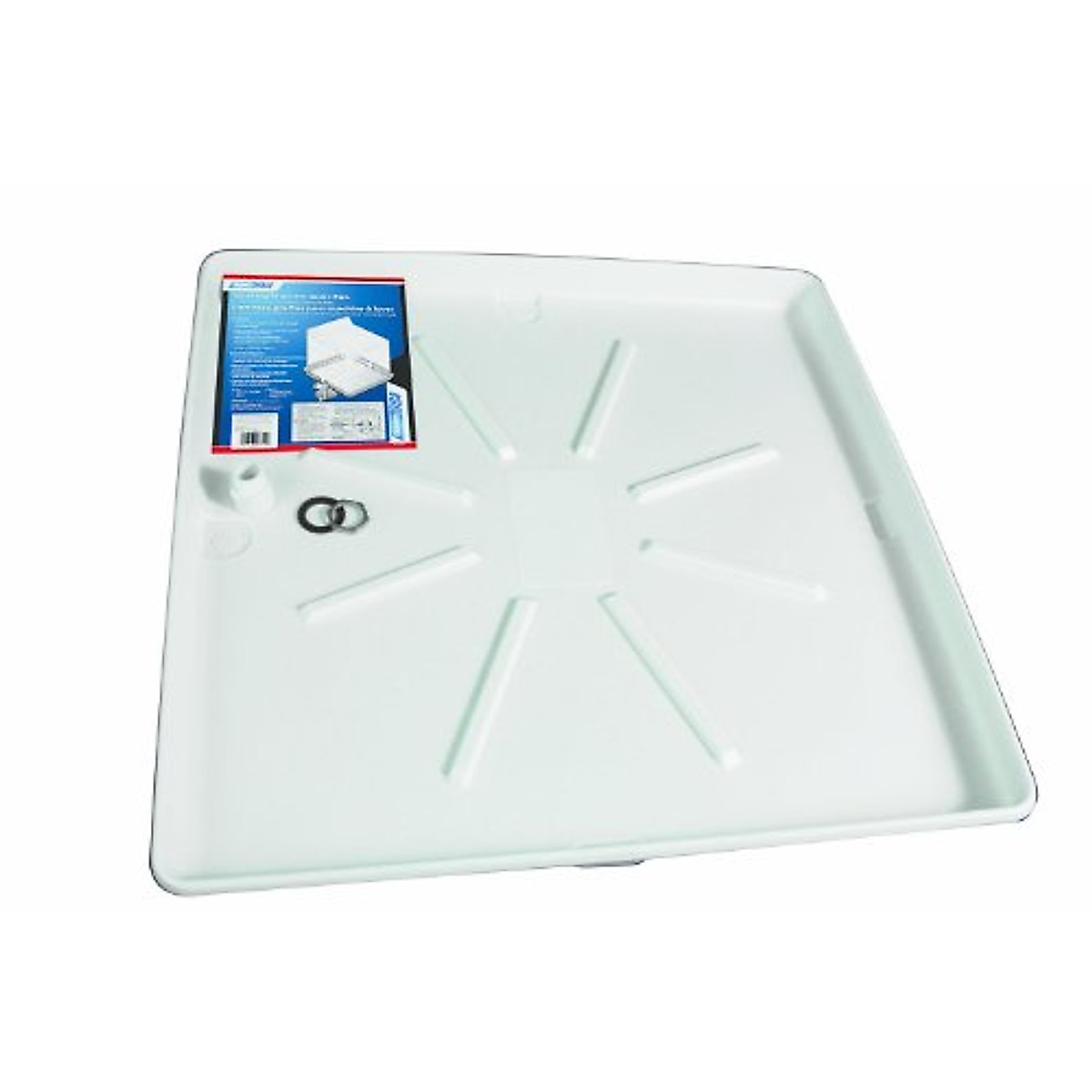 Camco Drain Pan w/PVC Fitting 32" OD x 30", Collects Water Leakage from Underneath Washing Machine and Prevents Floor Damage-White (20752), 30" x 32"