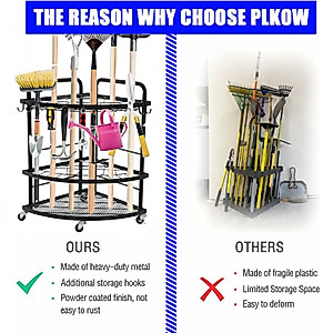 DIYTuning Garden Tool Organizer with Lockable Wheels and Storage Hooks,Garage Lawn and Outdoor,Steel Yard Tool Racks to Store Yard Long Rakes,Brooms,Mops and Buckets,Garden Tool Rolling Cart