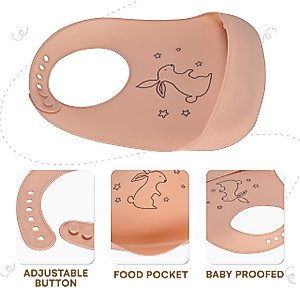 Silicone Bib - Soft Silicone Bibs for Babies,Toddler & Small Kids - Baby Bibs with Food Catcher, BPA Free and Waterproof - Durable Baby Food Bibs with Adjustable Neck Roll Bibs for Feeding Pockets