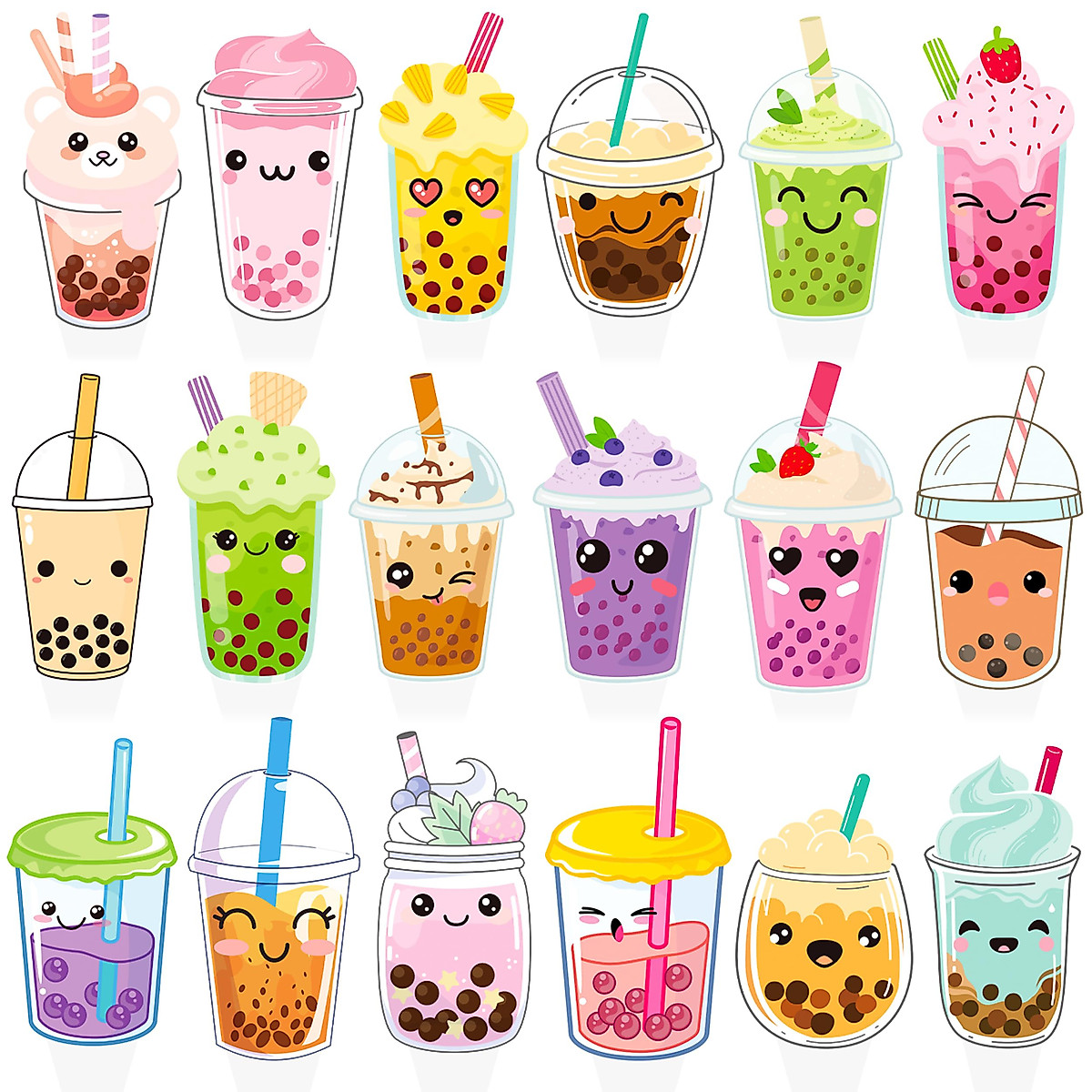 Bubble Tea Cupcake Toppers 48Pcs Boba Tea Themed Birthday Party Decorations Bubble Milk Tea Cake Cupcake Topper Decorations for Pearl Milk Tea Theme Birthday Baby Shower Party Supplies
