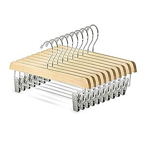 Farm House Collection Wooden Skirt Hangers, Adjustable Cushion Clips, Sturdy, 360 Degree Swivel Hook, 14" Long, Pants, Skirts, Slacks, Shorts (Natural Wood)
