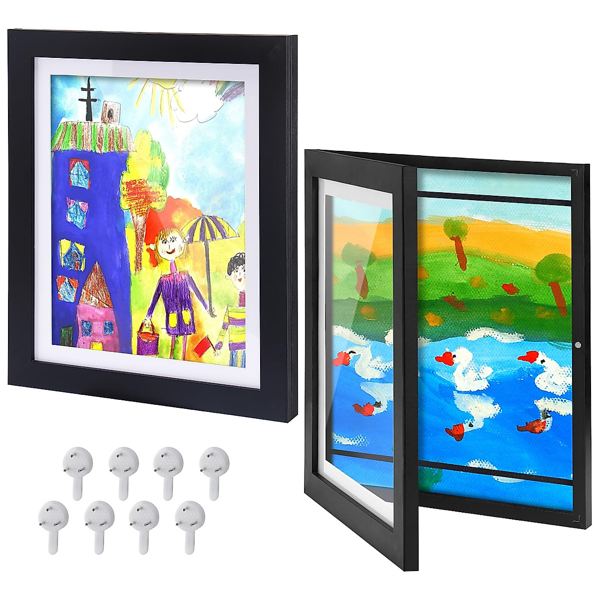 Biubee Kids Art Frames, 10 x 12.5in Picture Photo Display Storage Frame, Children Front Opening Changeable Artwork Frame with White Mat for Home School Wall Decor, 2 Pcs