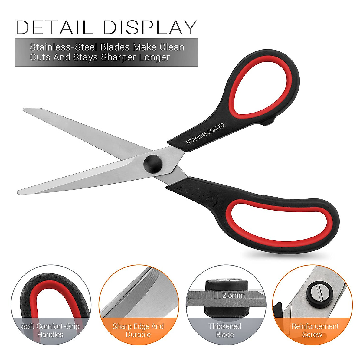 Scissors 8" Multipurpose Scissors Right/Left Handed Titanium Coated Sturdy Sharp Scissors for Office Home School Students Teacher Art Craft DIY Supplies