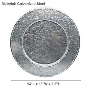 KX-WARE Silver Galvanized Steel Charger Plate, 13-inch Beaded Charger Plates Dinnerware Dishes, Set of 6