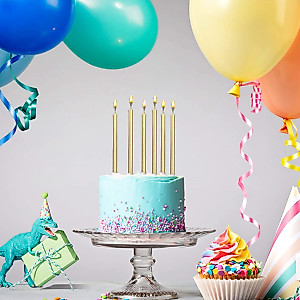 24 Count Party Long Thin Cake Candles Metallic Birthday Candles in Holders for Birthday Cakes Cupcake, Gold
