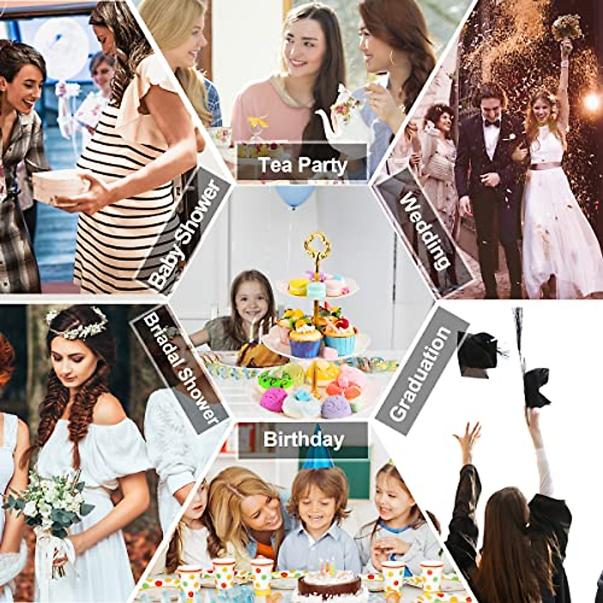 Supernal 3 Tier Cupcake Stands, 6pcs Plastic Trays, 4Pack Cupcake Dessert Stand, Party Trays Set, Cake Platters Includes 6 pcs Pastry Trays, 2 pcs Square Cake Trays, 2 pcs Round Cake Trays